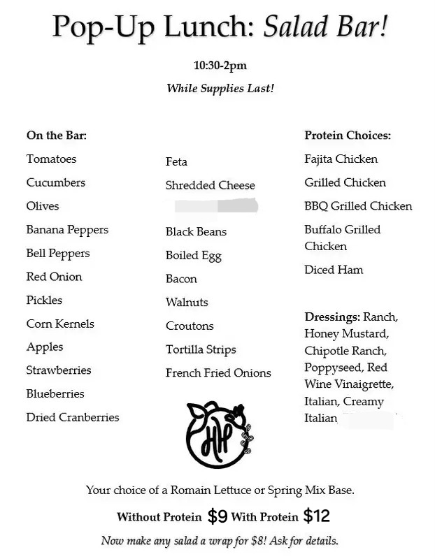 *Pop-Up Salad Bar Tomorrow!* – Hummingbird House Catering